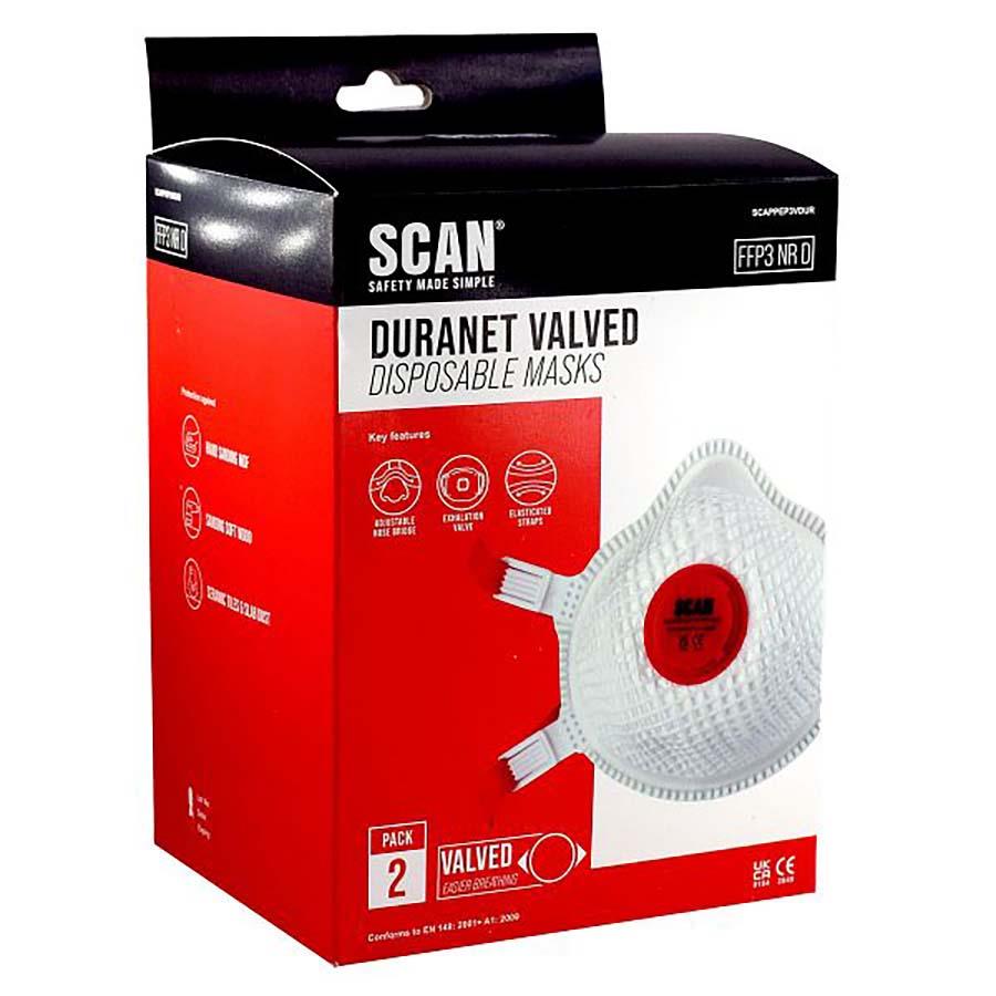 Scan Duranet Valved Disposable Masks FFP3 Pack 2 from County Online